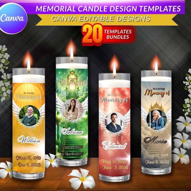Memorial Candle Templates, Stairway to Heaven RIP Wraps (canva Editable ...
