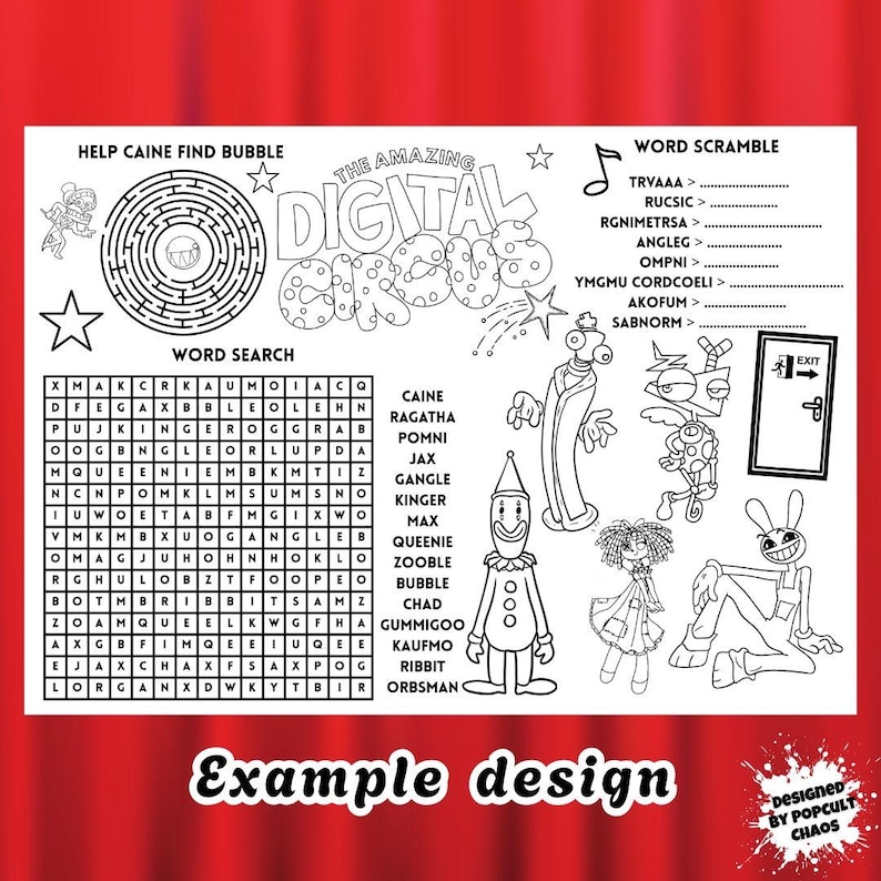 Digital Circus Themed Activity Sheets | Party Game Placemats | Instant ...