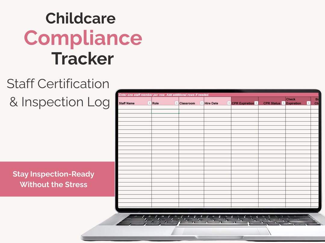 Childcare Compliance Tracker Spreadsheet | CPR SIDS Certification Log ...