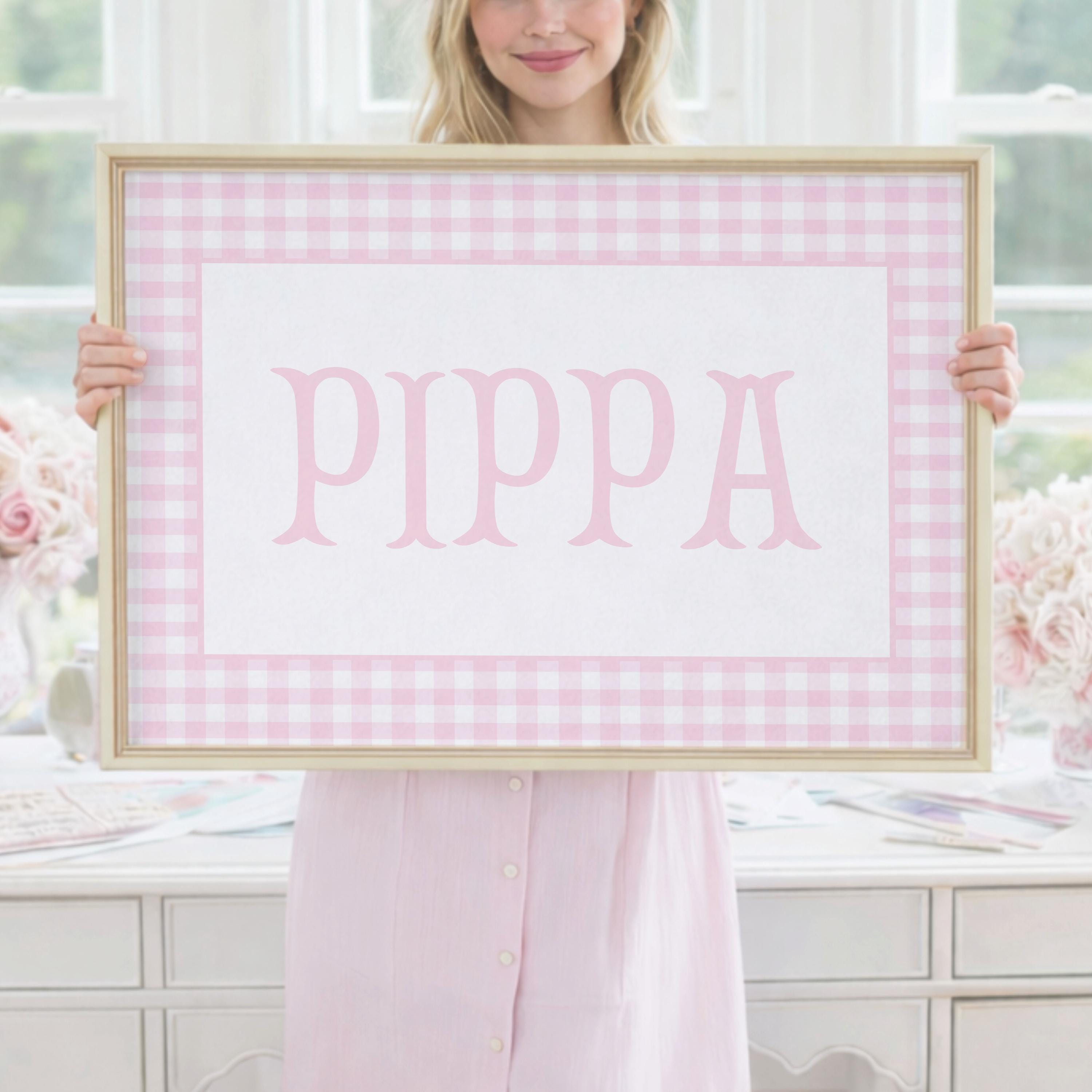 Custom Pink Gingham Baby Name Print for Nursery - Etsy