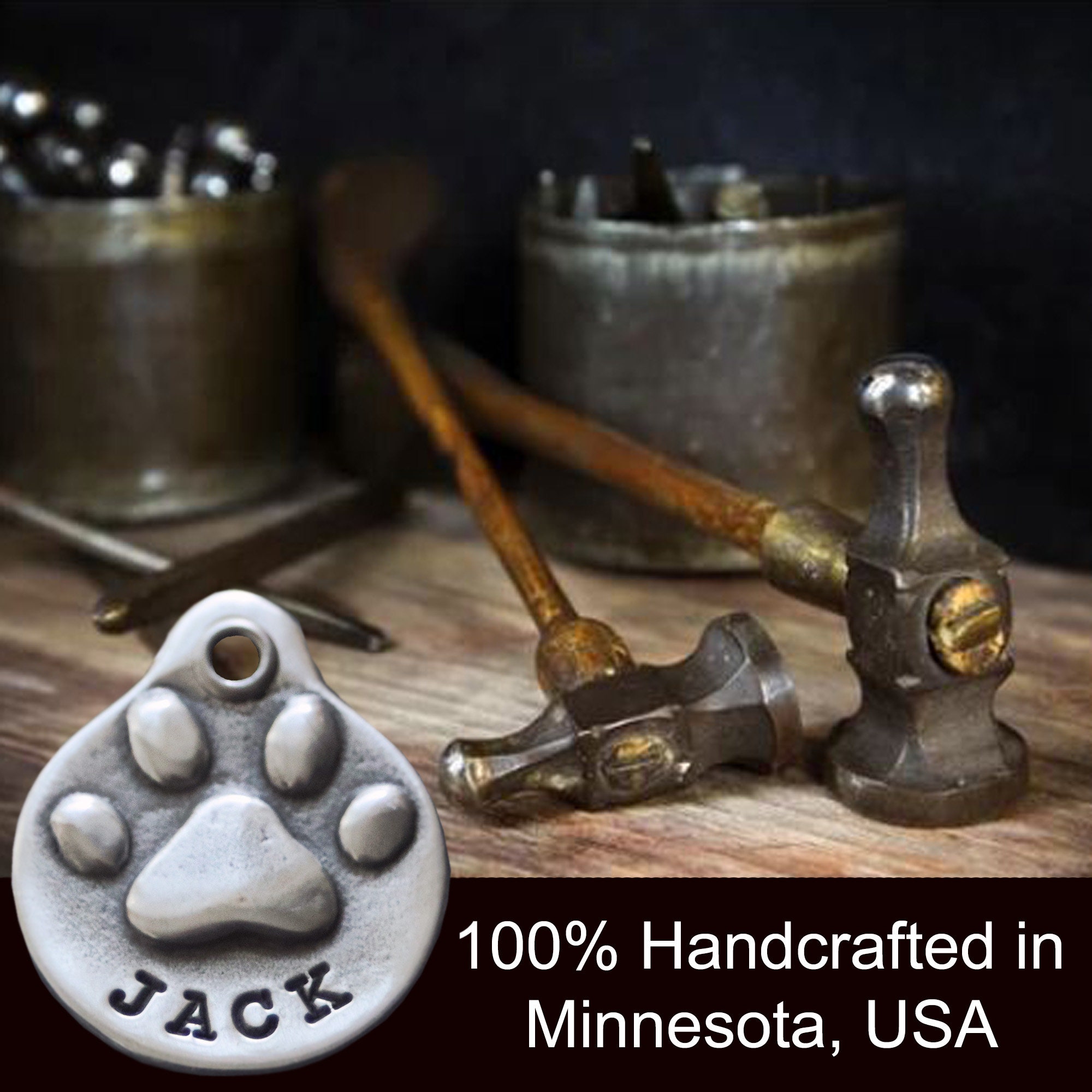 Handmade Pewter Paw Print Dog Tag: Personalized Pet ID - Etsy