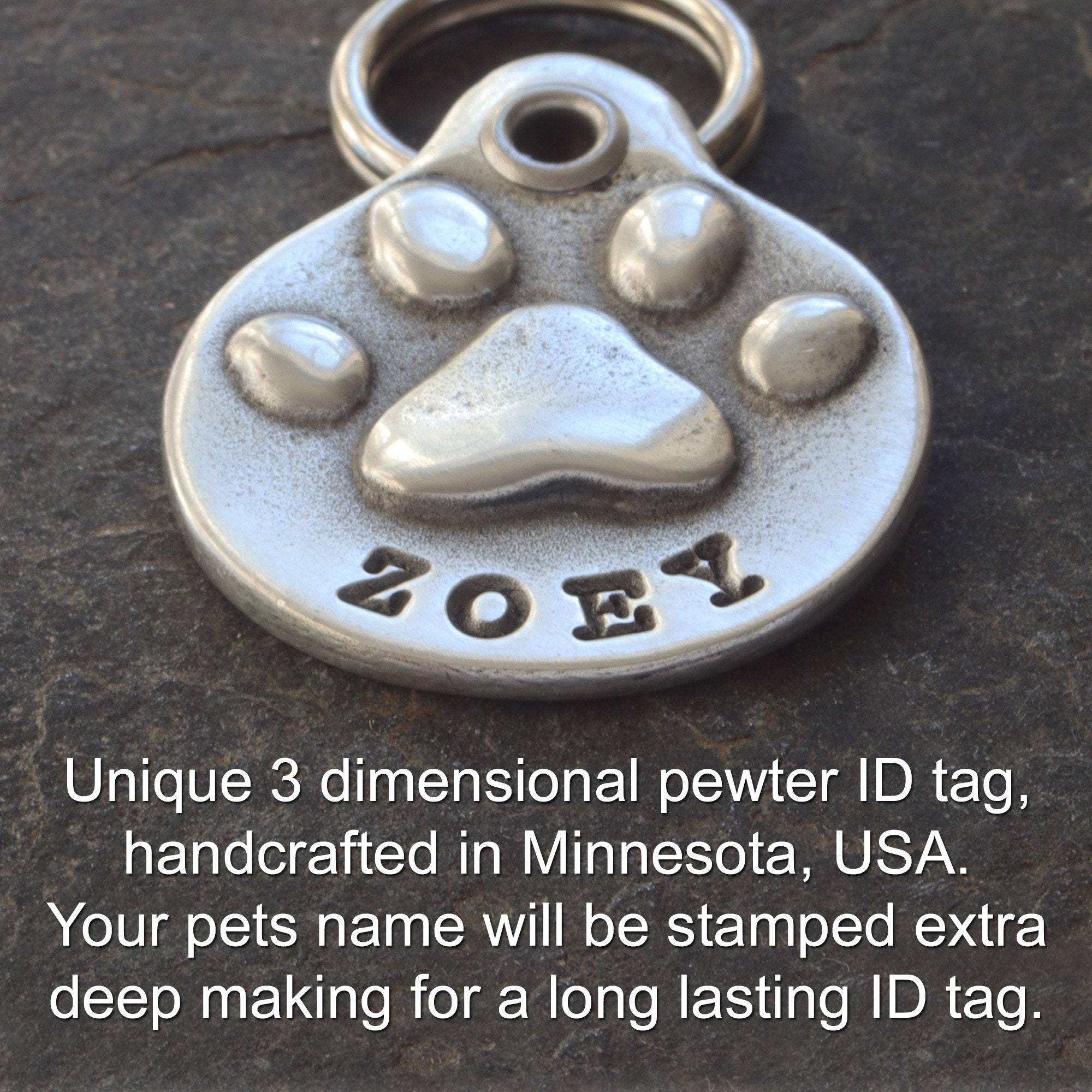Handmade Pewter Paw Print Dog Tag: Personalized Pet ID - Etsy
