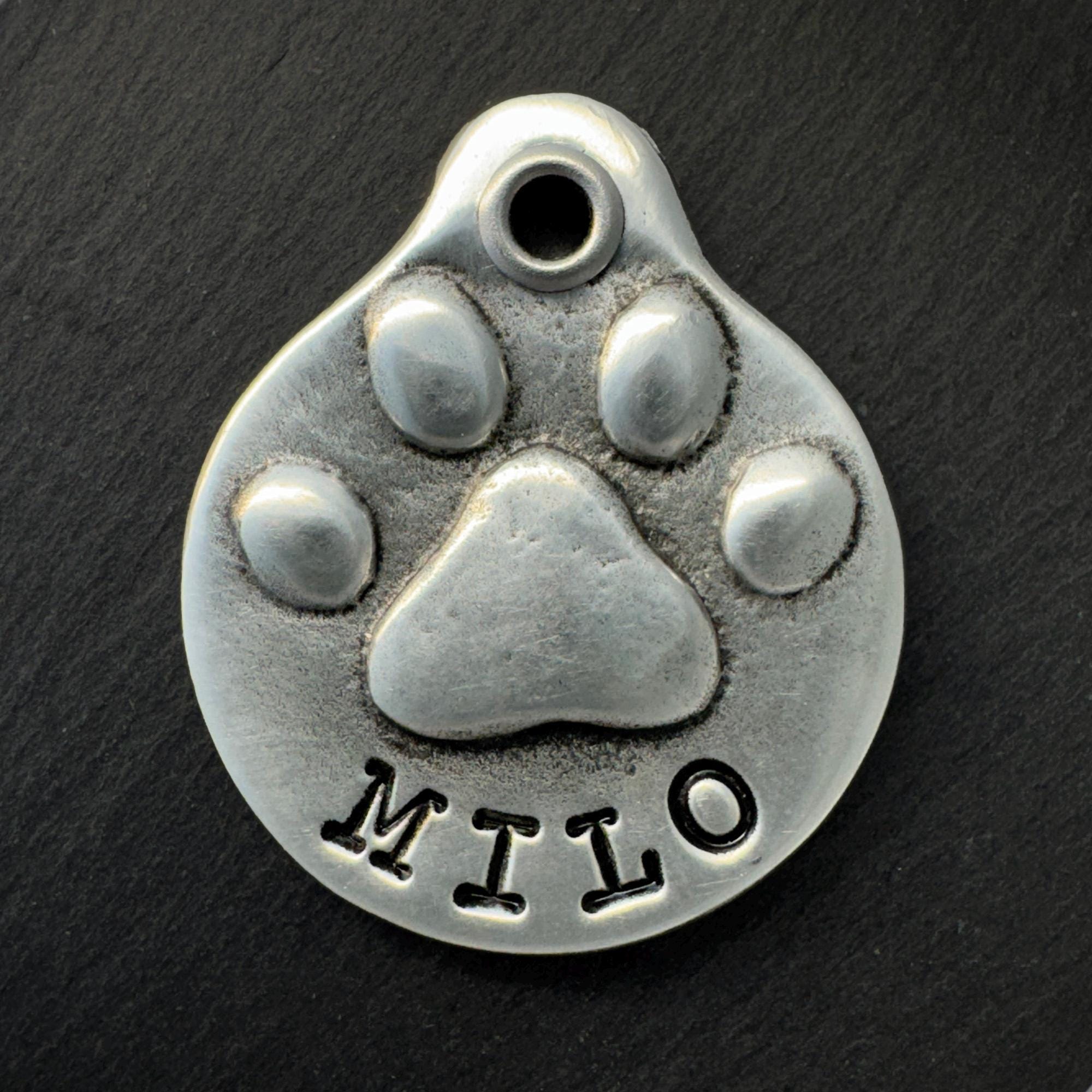 Handmade Pewter Paw Print Dog Tag: Personalized Pet ID - Etsy