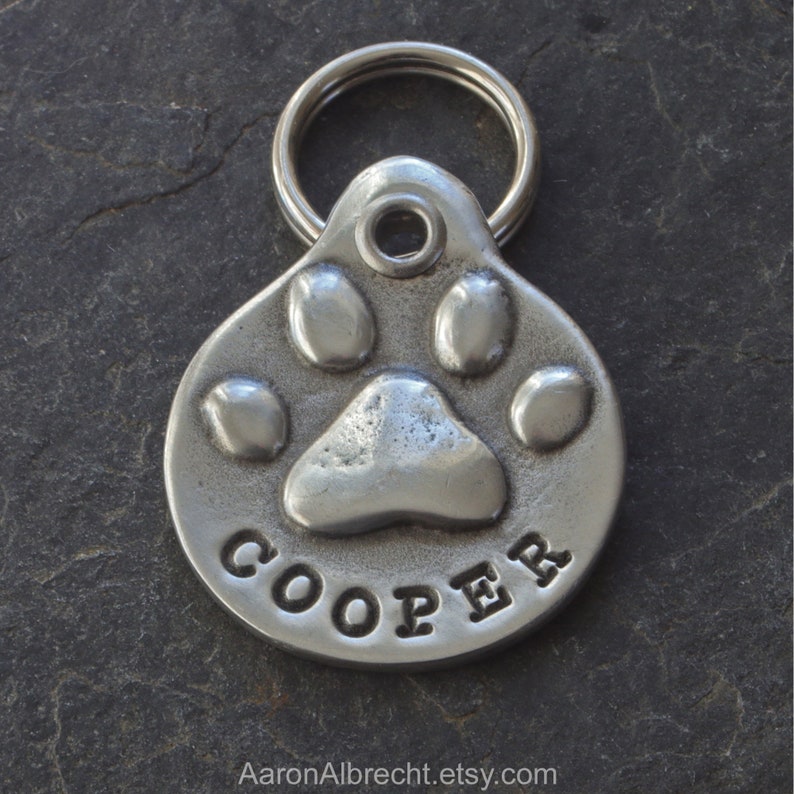 Handmade Pewter Paw Print Dog Tag: Personalized Pet ID - Etsy