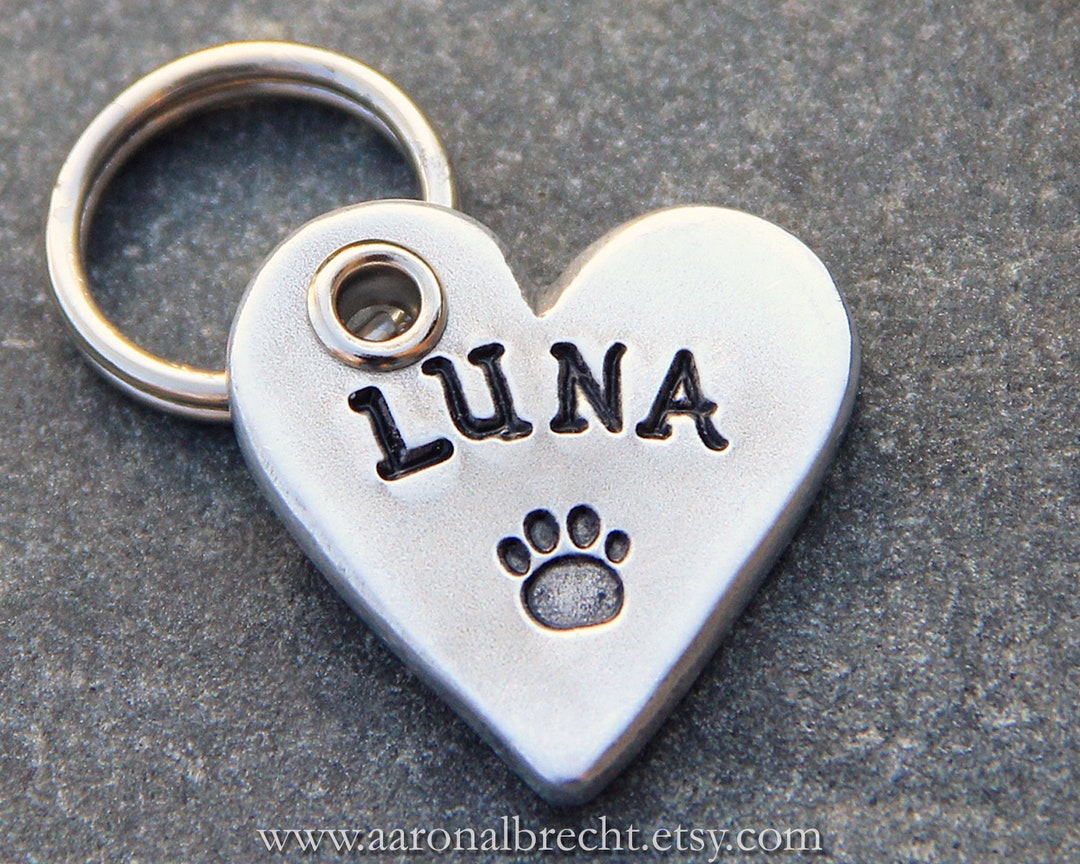 Small Dog Tags, Custom Pet Id Tag, Personalized Heart With Paw Print - Etsy