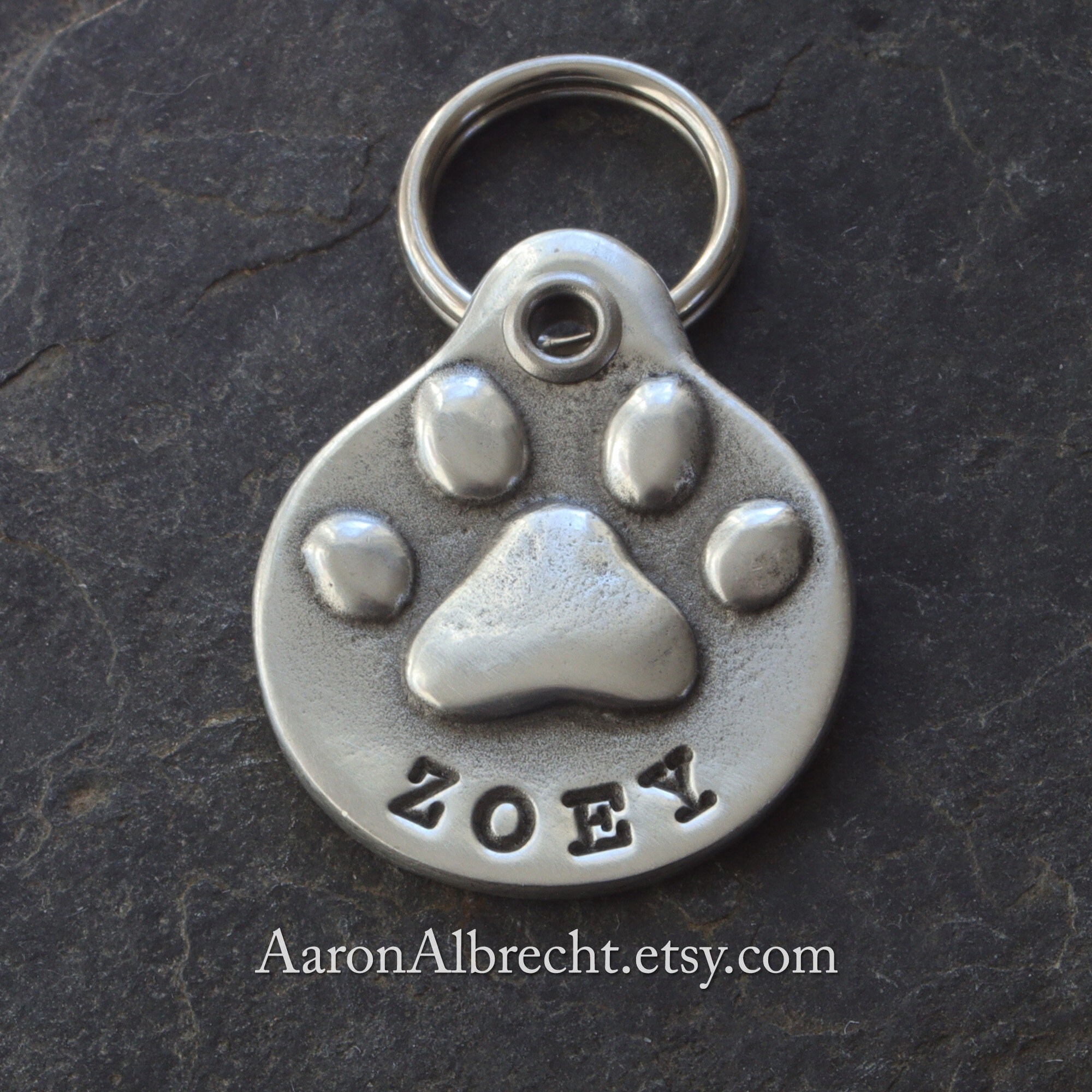 Handmade Pewter Paw Print Dog Tag: Personalized Pet ID - Etsy