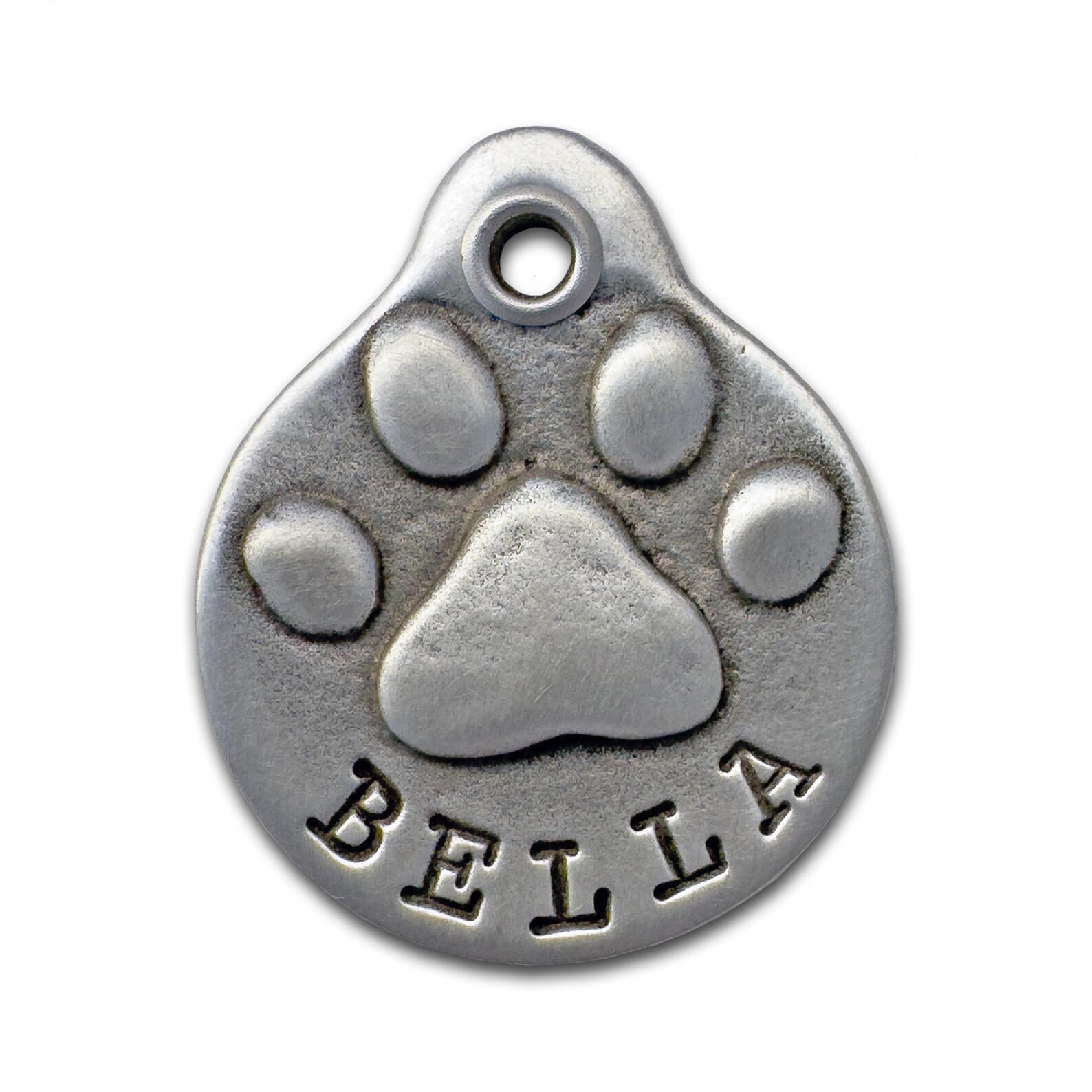 Hand Stamped Pewter Dog ID Tag: Custom Paw Print Pet Tag - Etsy