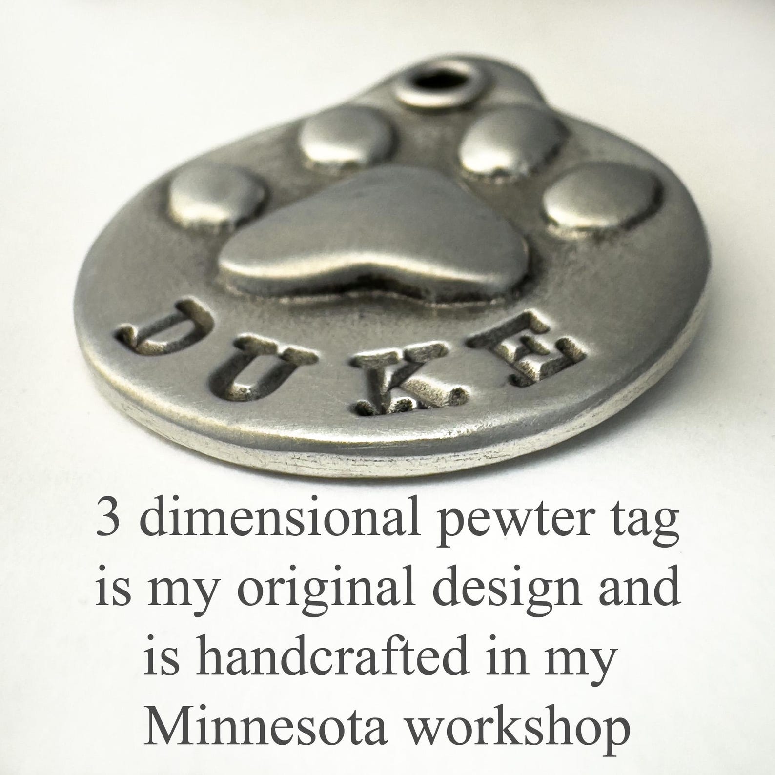 Hand Stamped Pewter Dog ID Tag: Custom Paw Print Pet Tag - Etsy