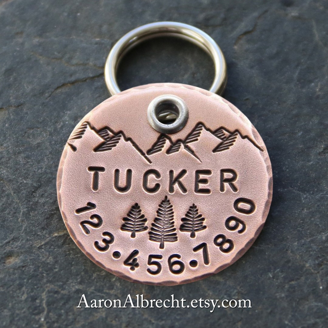 Copper Dog Tags for Dogs Personalized, Nature, Mountains, Trees - Etsy