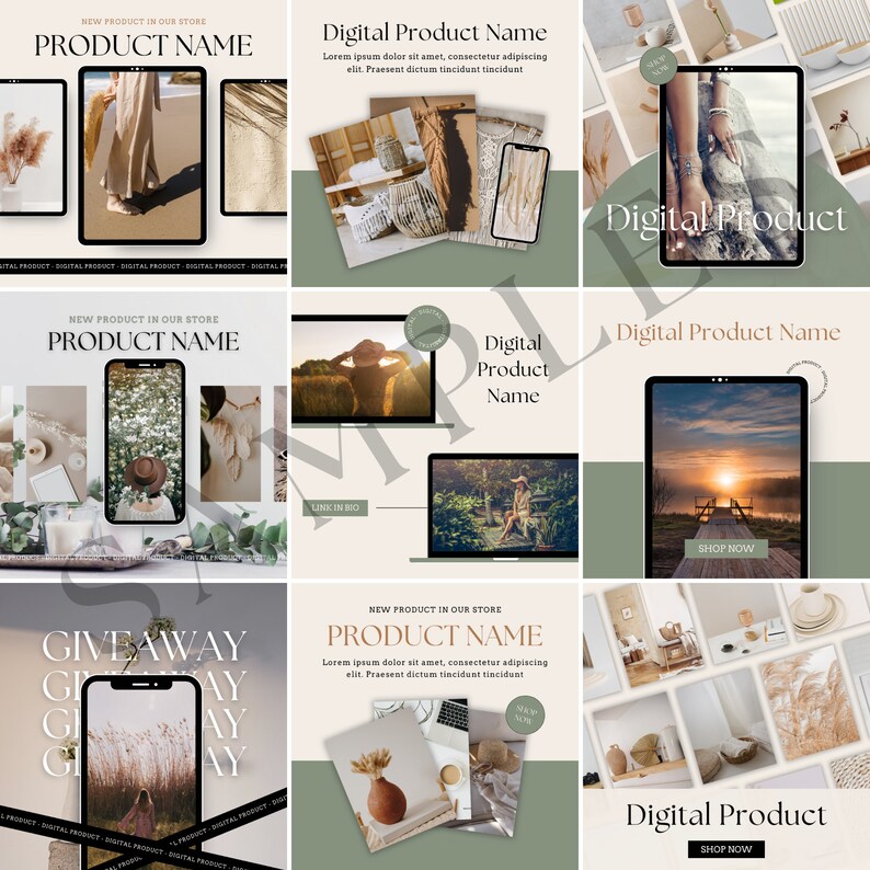 100 Boho Digital Products Instagram Post Templates, Boho Instagram Post ...