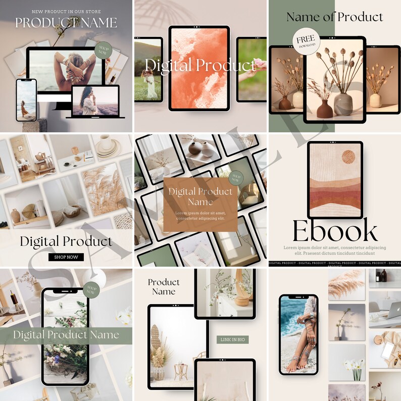 100 Boho Digital Products Instagram Post Templates, Boho Instagram Post ...