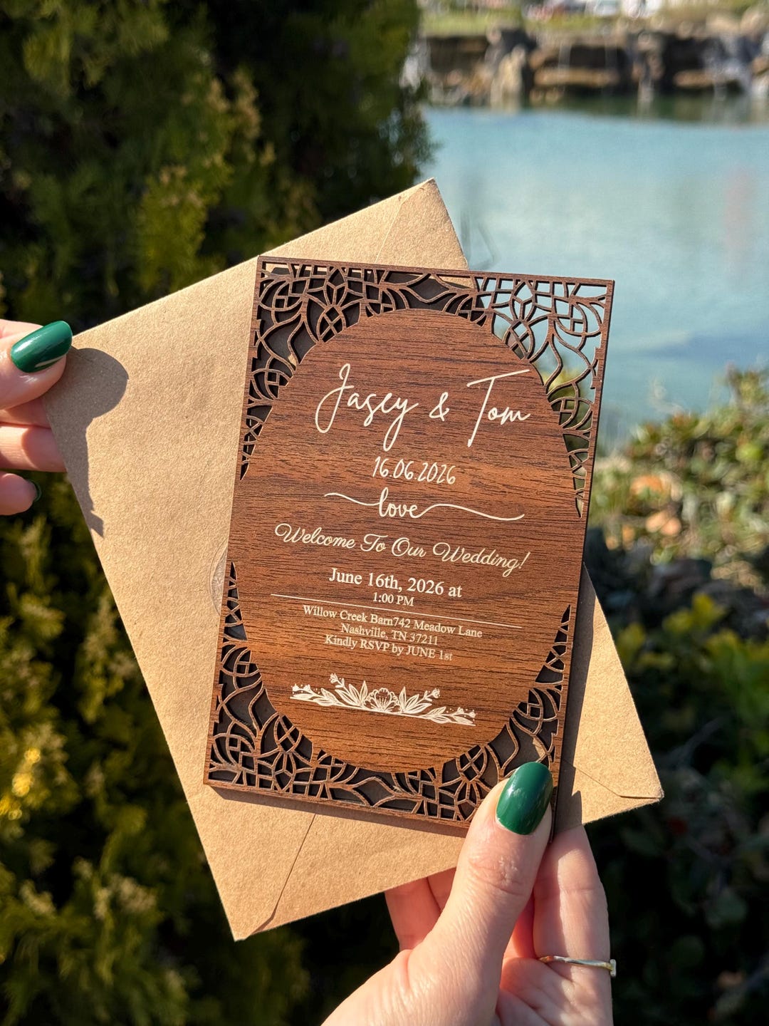 Custom Walnut Wedding Invitation | Engineered Wood Invite - Etsy