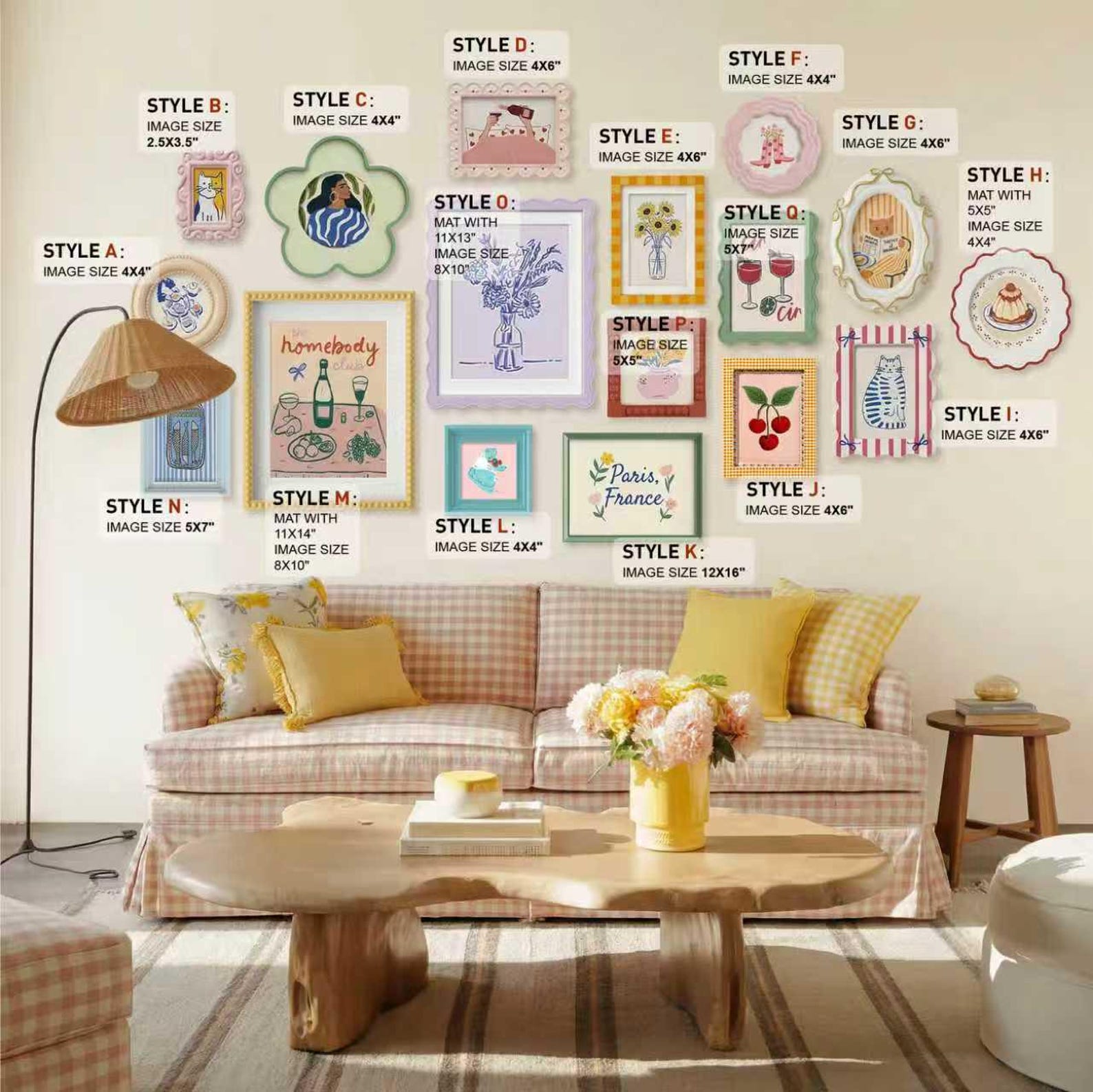 Whimsical Gallery Wall Picture Frame Set, Colorful Danish Pastel Photo ...