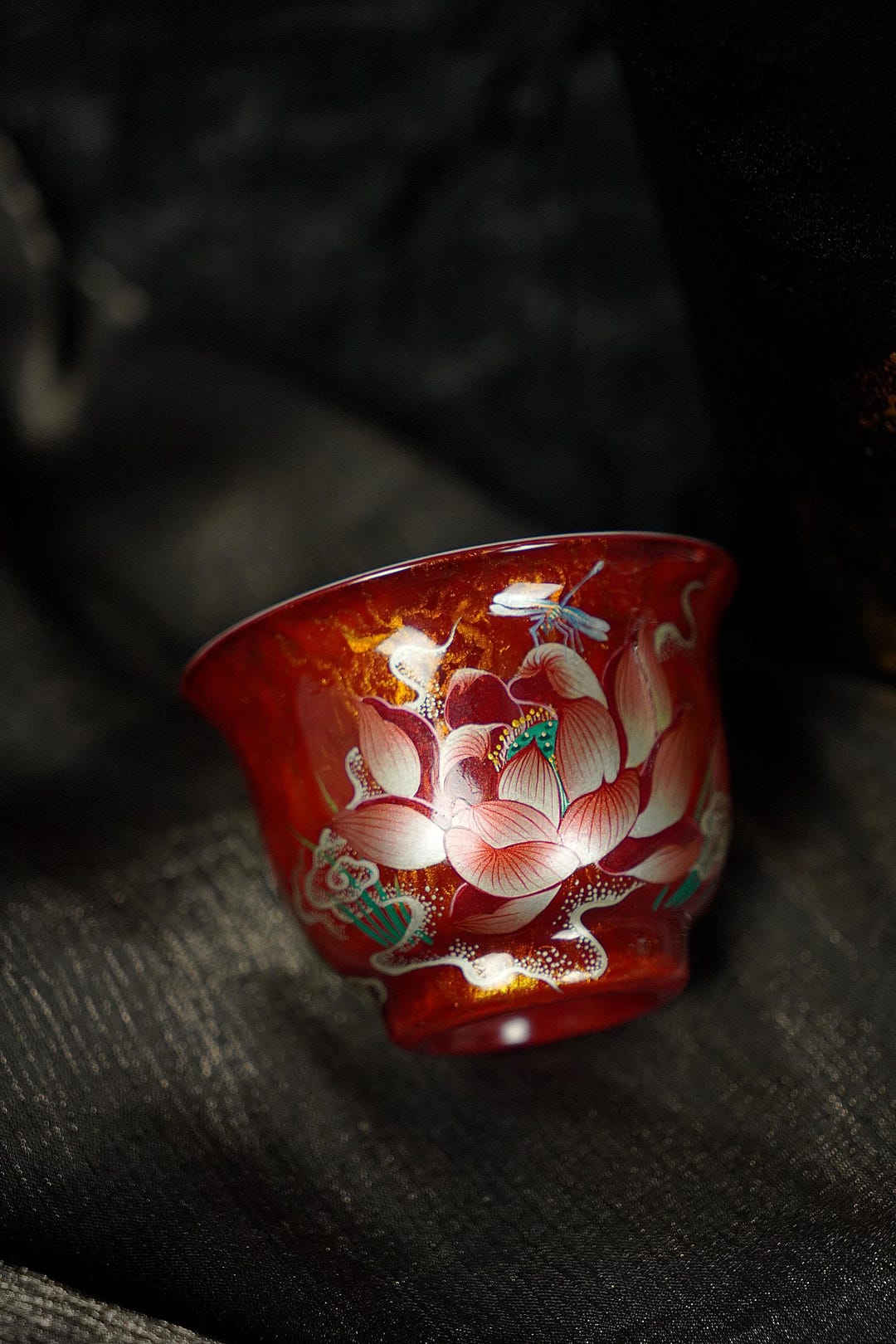 Amber Gilt Natural Lacquer Lotus Cup - "lotus Wind & Zen Clouds" - Hand ...