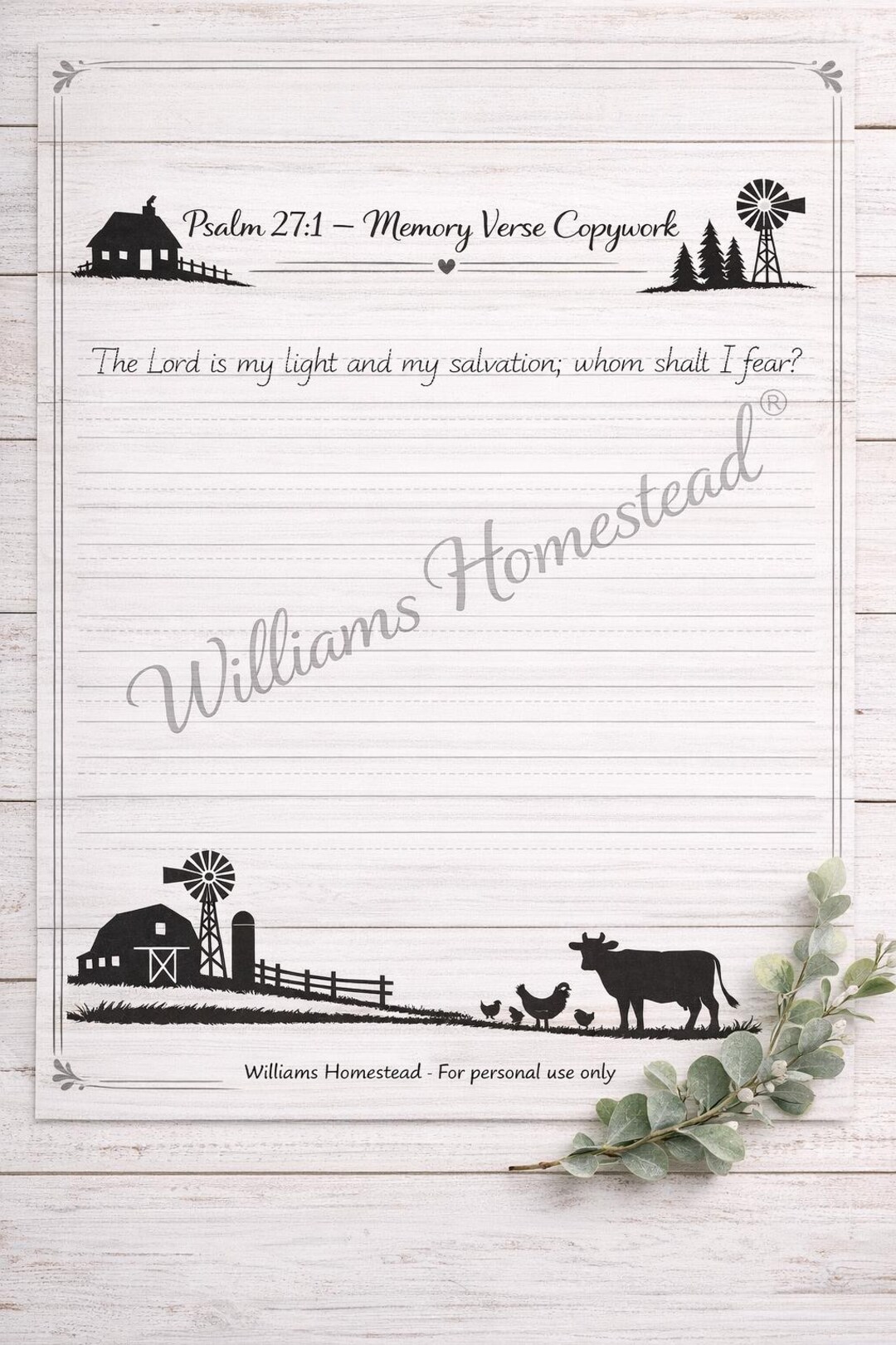 Psalm 27:1 KJV Copywork Printable | Bible Verse Handwriting Worksheet ...