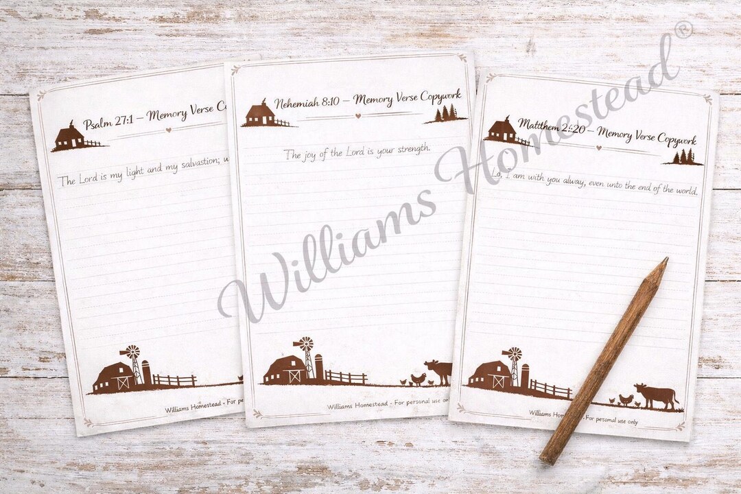 Farm Bible Verse Copywork Bundle | KJV Scripture Handwriting Worksheets ...
