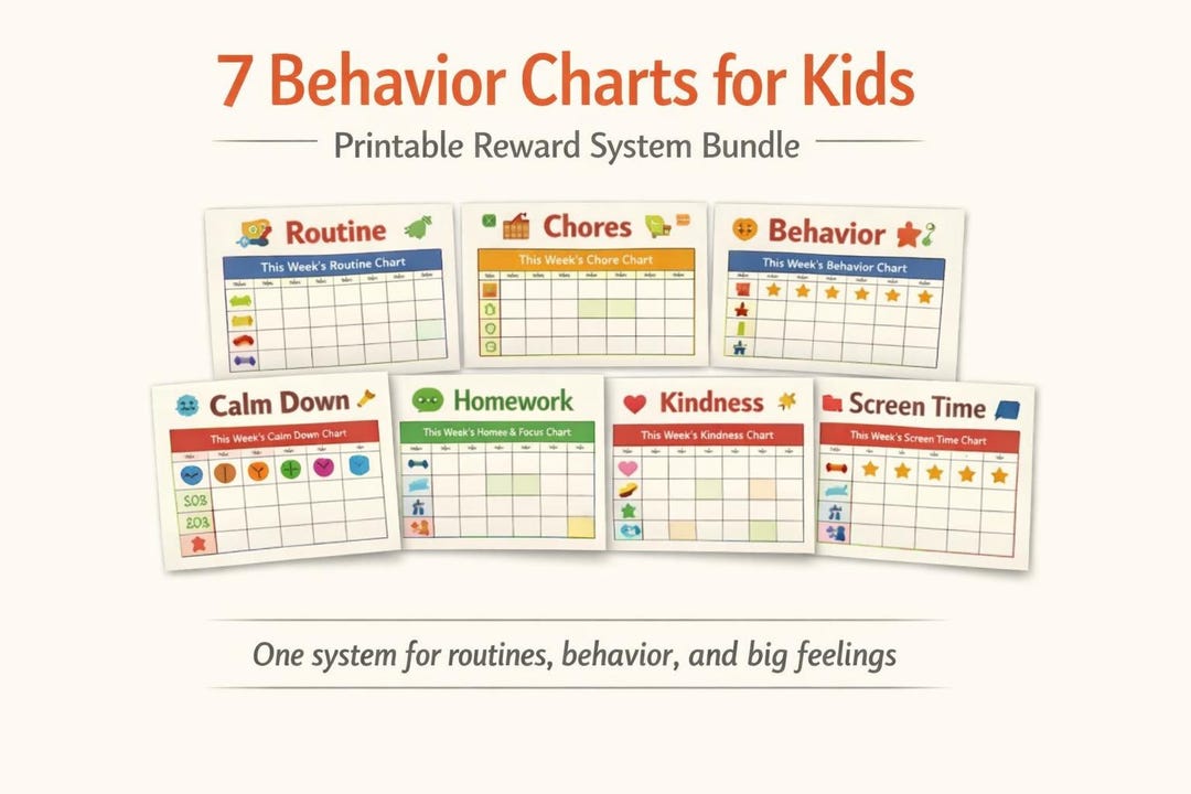 All-in-one Kids Reward System Printable Bundle. 7 Charts for Behavior ...