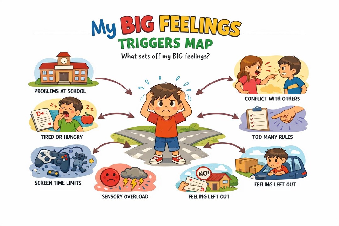 Kids Big Feelings Triggers Map: Emotional Regulation Tool (printable ...