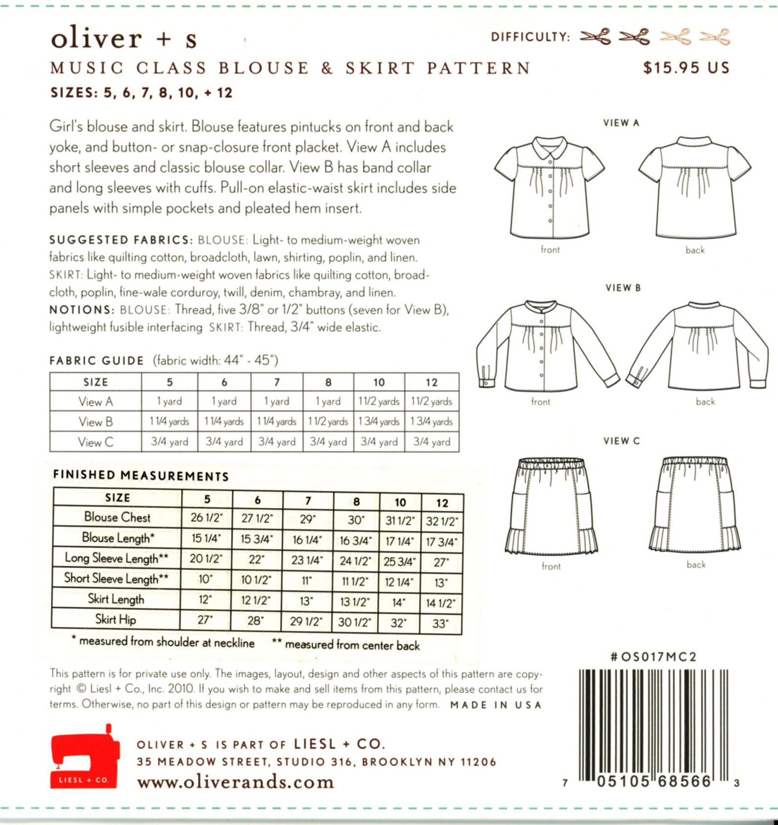 Blouse and Skirt Pattern / Oliver +s Pattern / Button Front / Long or ...