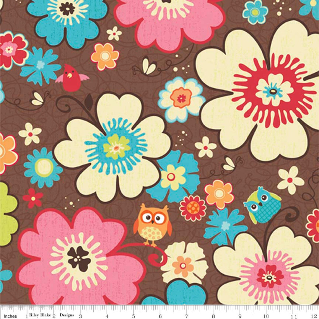 Print Fabric /happy Flappers Main / Colorful Flowers on Brown / Sewing ...