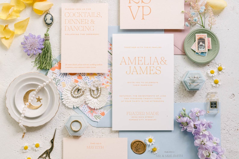 Amelia Wedding Suite Trendy Wedding Invitation Unique, Bright, Modern ...