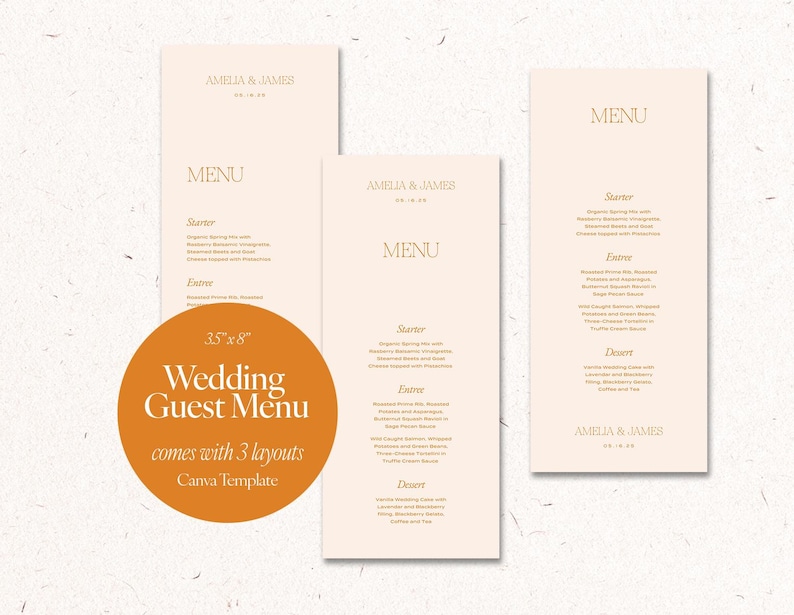 Amelia Wedding Guest Menu Template - Etsy