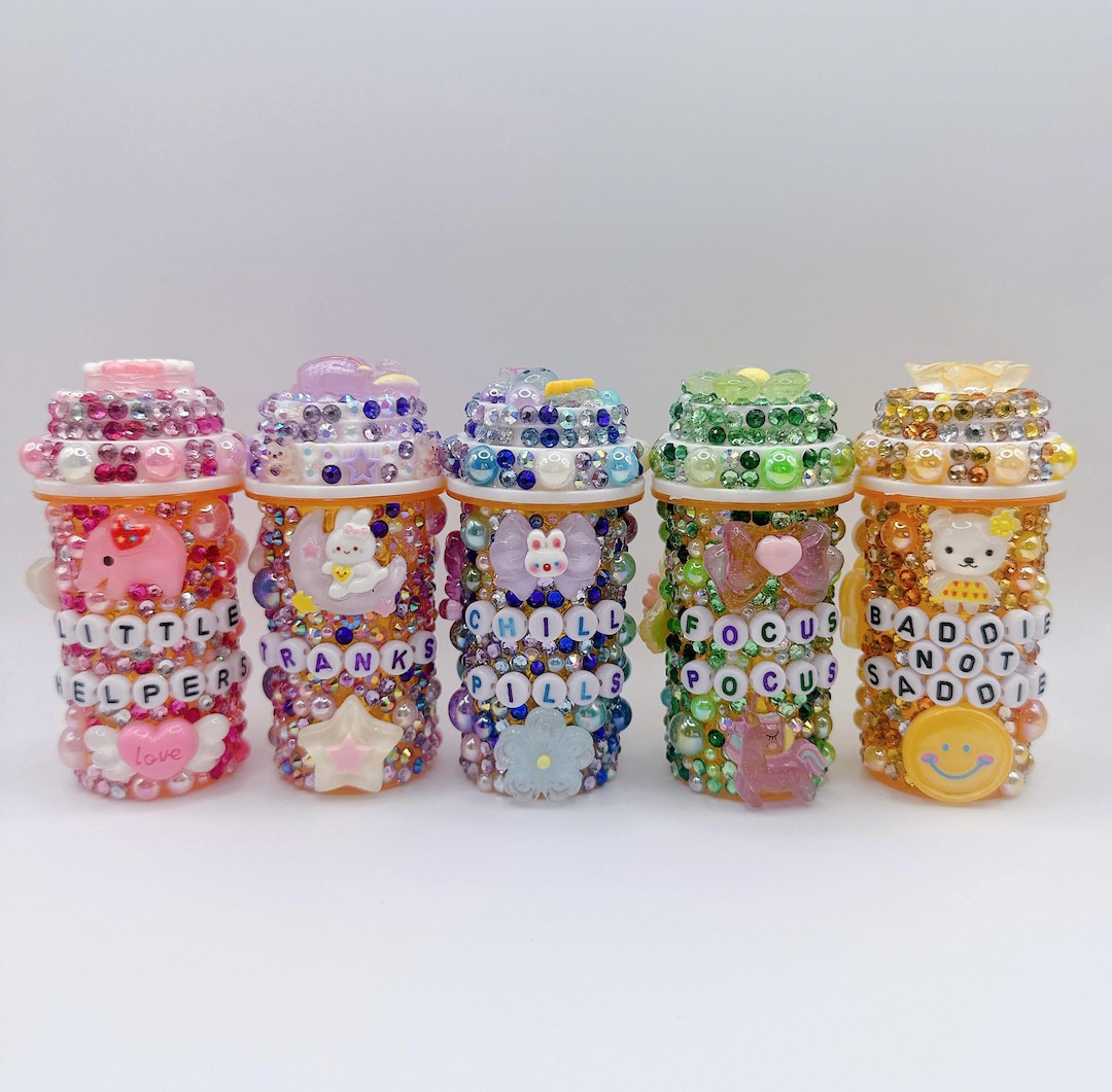 Bedazzled Pill Bottle, Personalized and Custom, Jewel Covered, Cabochon ...