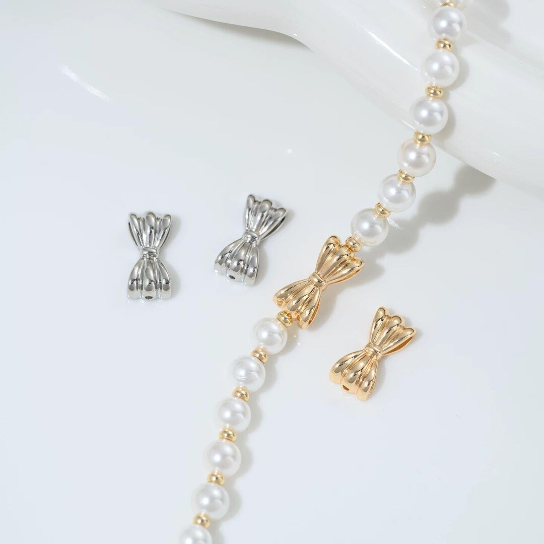14K Gold Filled Bow Knot Spacer Beads, Ribbon Pendants for Pearl ...
