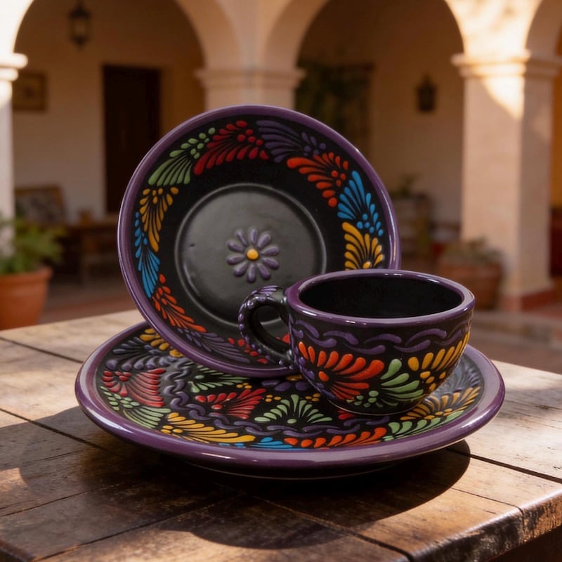 Talavera Black Plate Set - Etsy