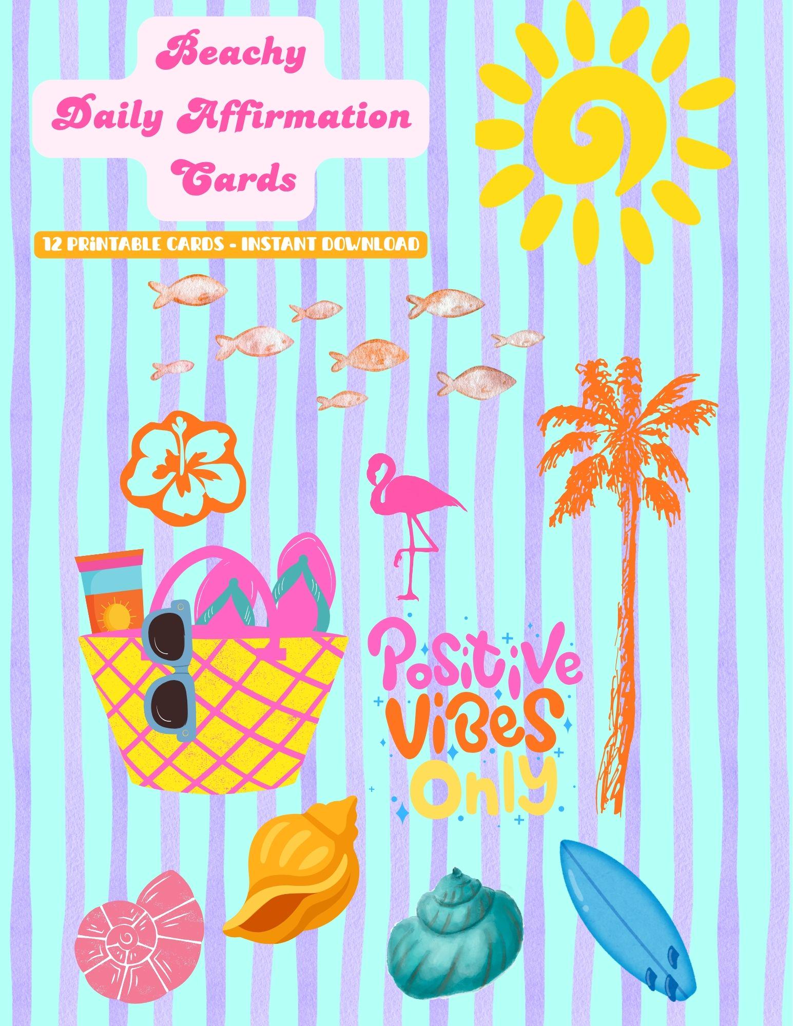 Daily Affirmation Cards Printable, Beachy Positive Affirmations, Self ...