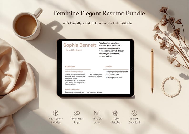 Feminine Resume Bundle | ATS Friendly Canva CV, Cover Letter (digital ...