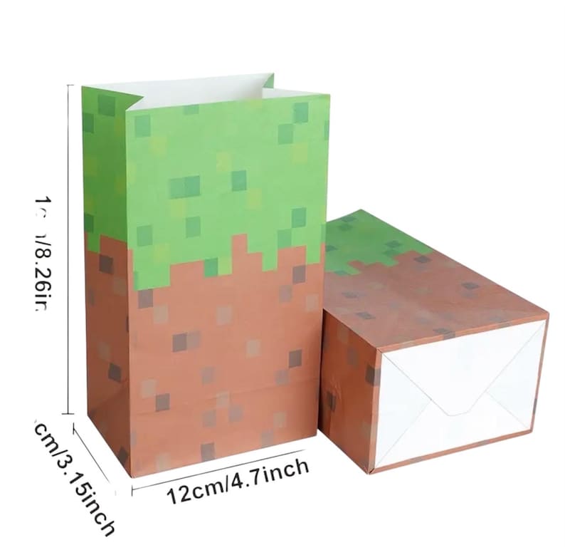 Pixel Party Gift Bags, Brown Green Flat Paper Favor Bags - Etsy UK