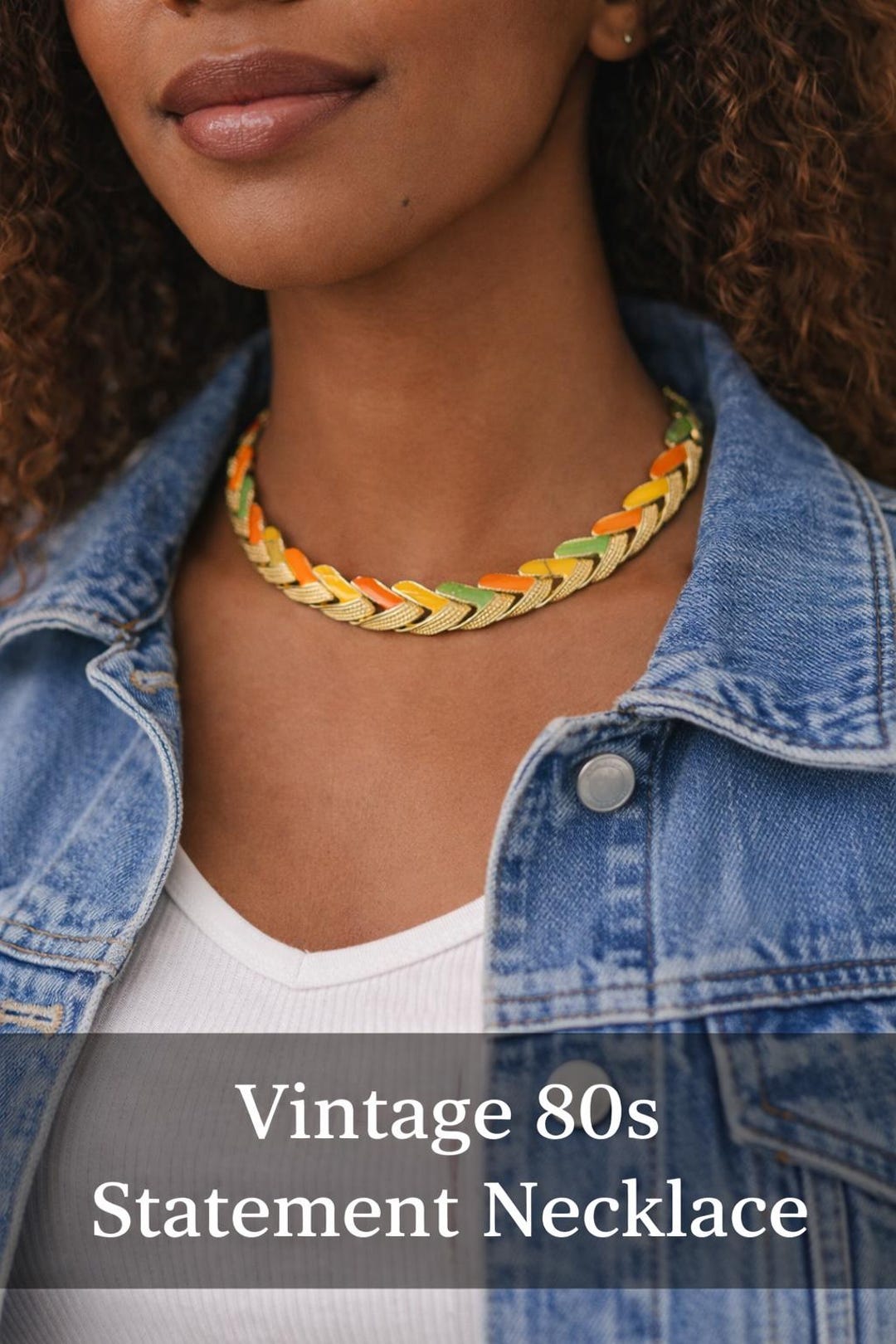 Vintage Gold Tone Enamel Chevron Necklace | Colorful Statement Chain ...
