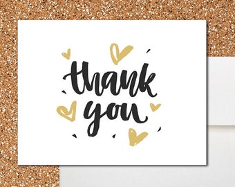 Printable Gold Confetti Thank You Card - Digital File, PDF, Instant ...