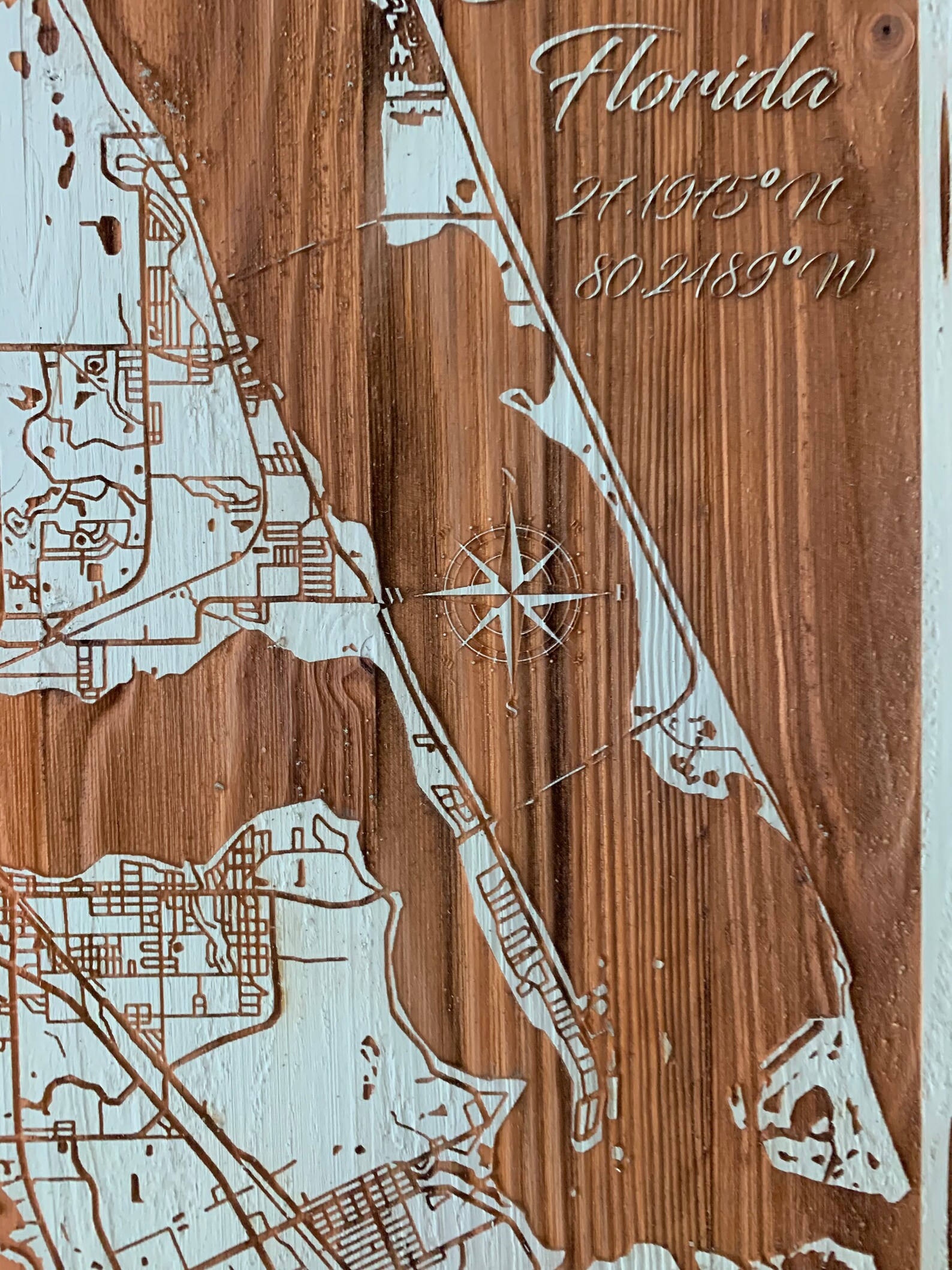 Map Engraved - Stuart, Florida, Map, Custom Engraving, Wood Wall Art ...