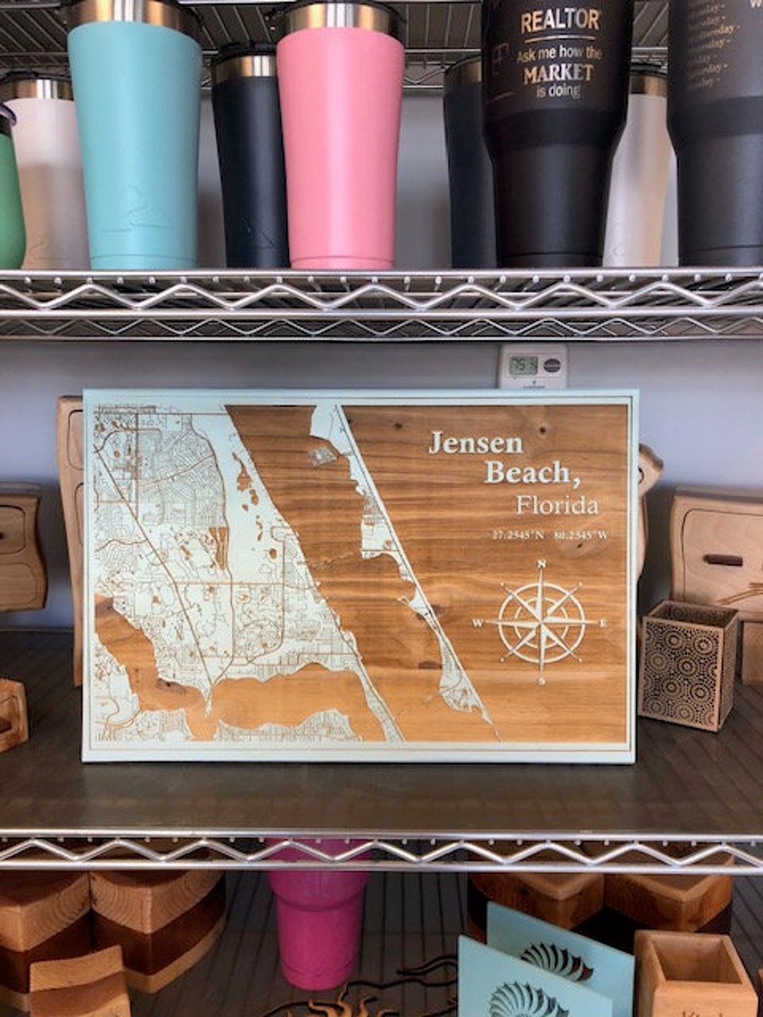 Map Engraved - Jensen Beach, Florida. Custom Engraving, Wood Wall Art ...