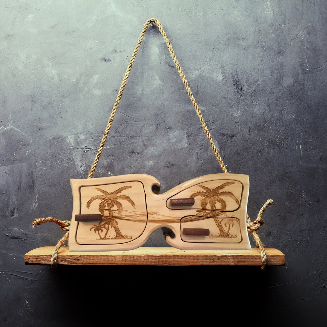 Solid Wood Box W/drawers Palm Tree Hammock, Jewelry Box, Handcrafted ...