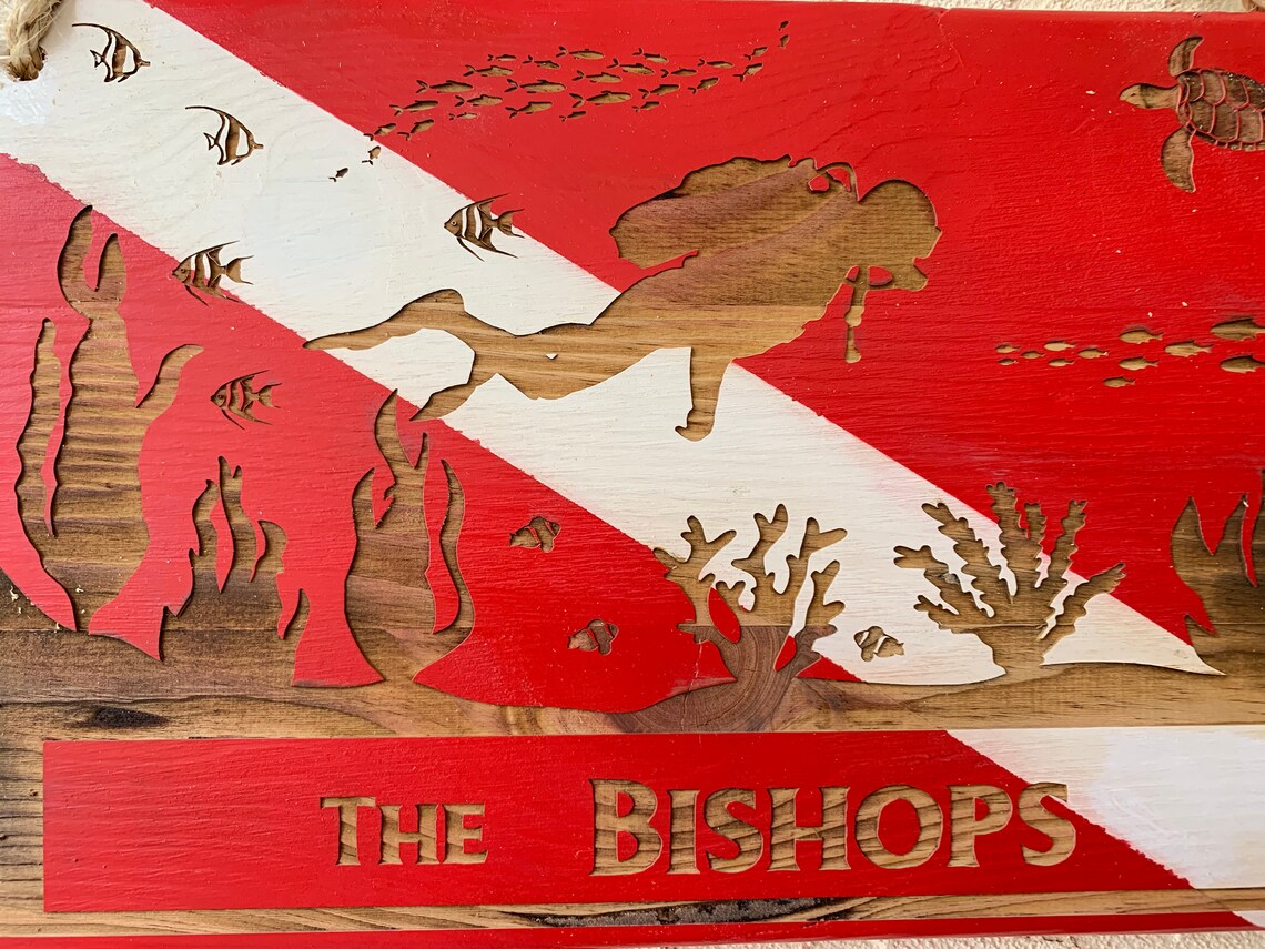 Wall Plaque Dive Flag Underwater Scene Name Sign Painted - Etsy