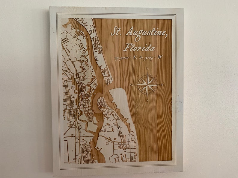 Laser Engraved St Augustine Map, Custom Wood Wall Art - Etsy Australia