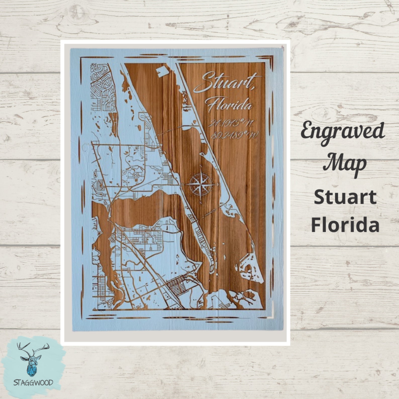 Map Engraved Stuart Florida Map Custom Engraving Wood - Etsy
