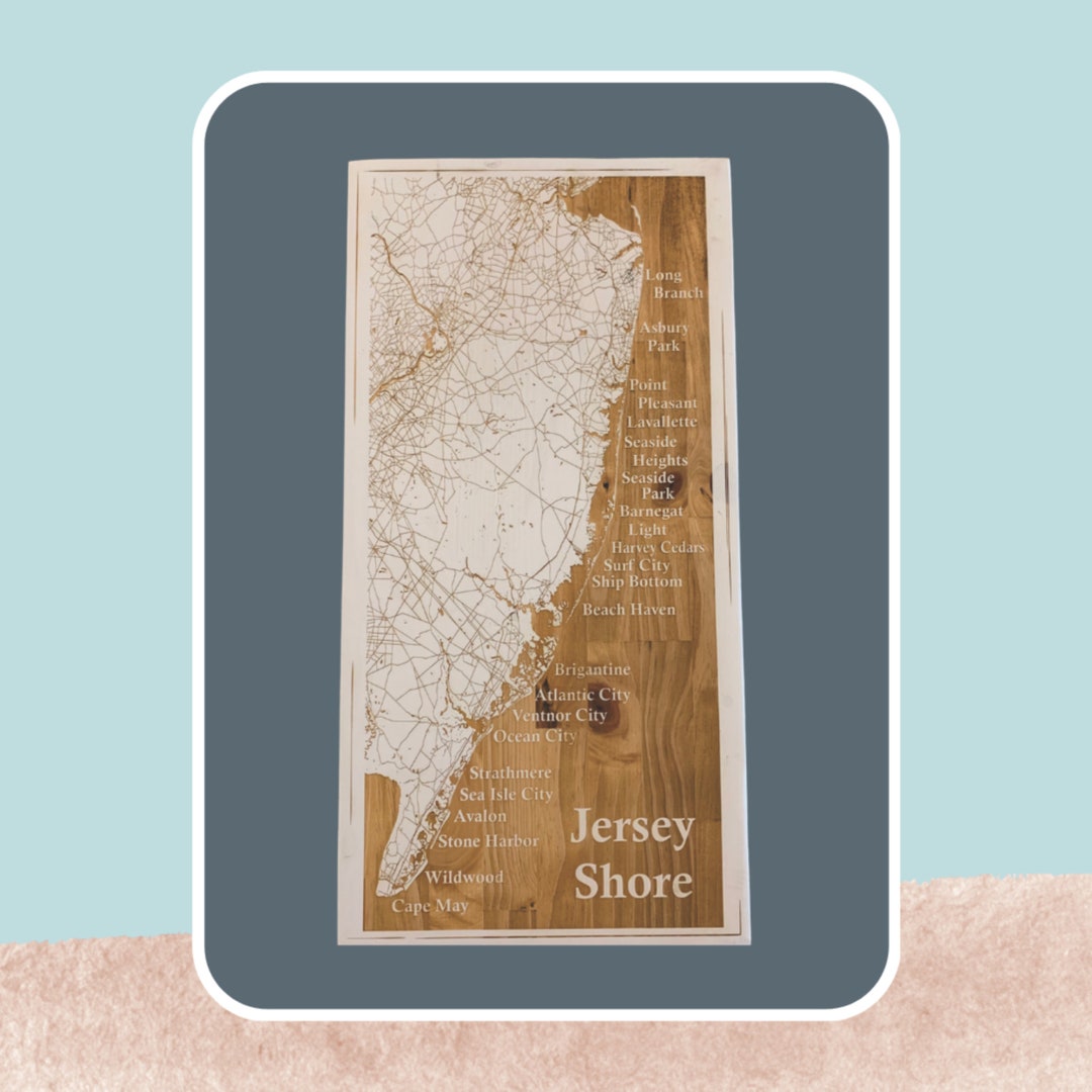 Map Engraved Jersey Shore, Custom Engraving, Wood Wall Art, Laser Engraved, Topographic, Custom ...