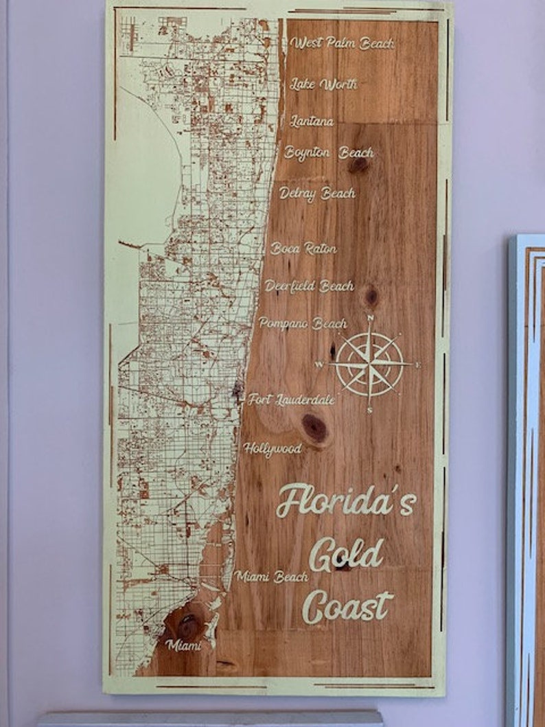 Map Engraved Florida's Gold Coast Custom Engraving - Etsy