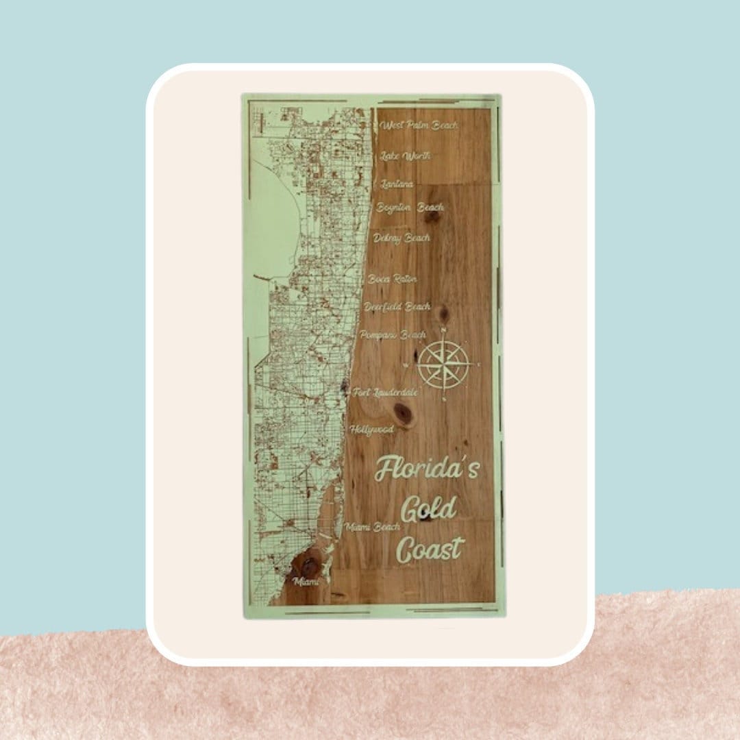 Map Engraved Florida's Gold Coast, Custom Engraving, Wood Wall Art ...
