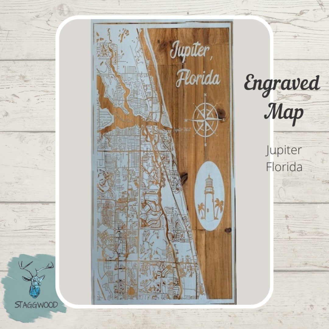 Map Engraved Jupiter Florida Custom Engraving Wood Wall - Etsy