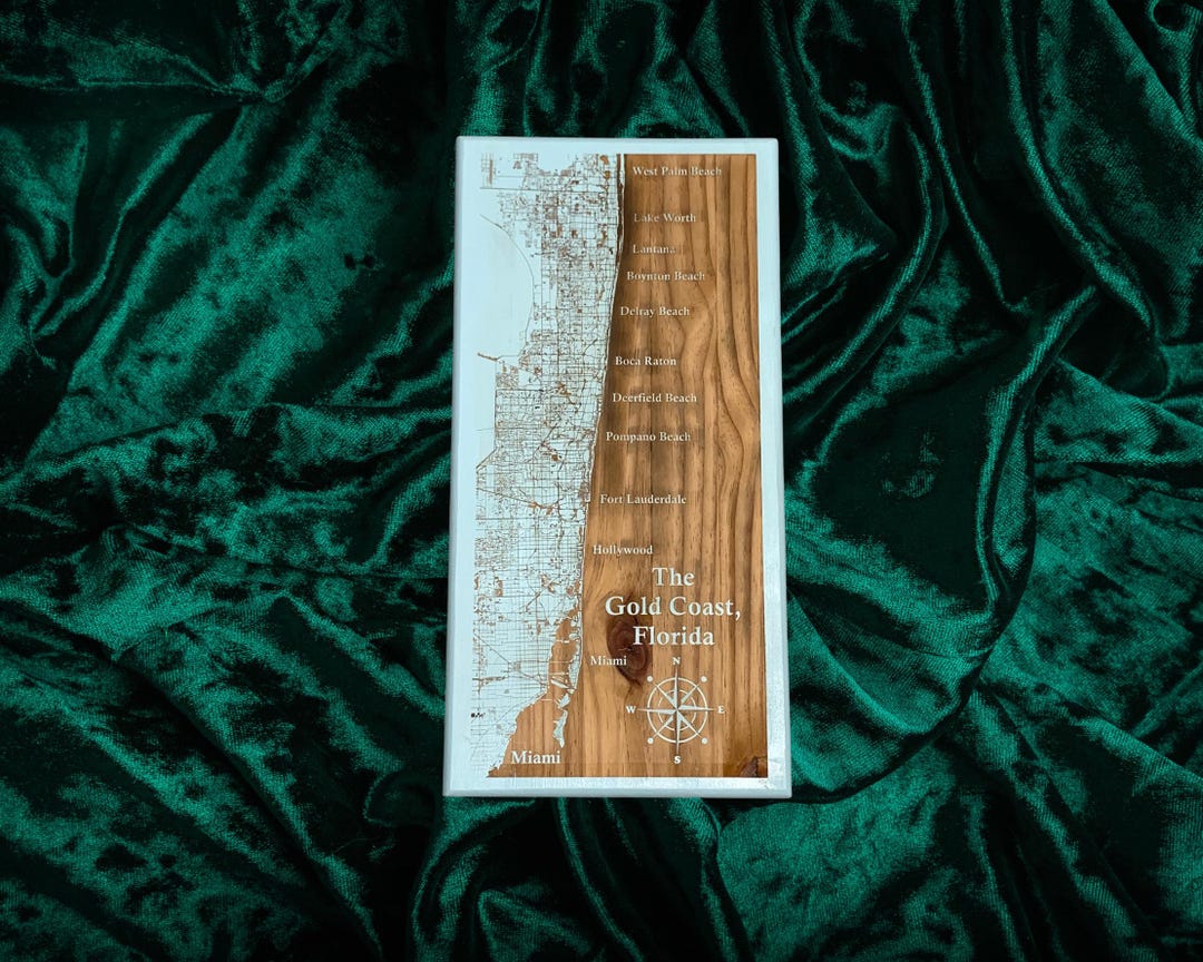 Map Engraved - Florida's Gold Coast, Custom Engraving, Wood Wall Art ...