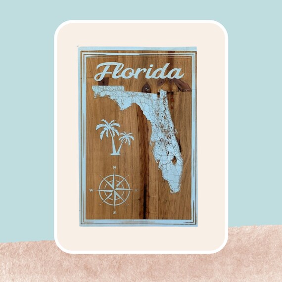 Map Engraved Florida Custom Engraving Wood Wall Art Laser - Etsy