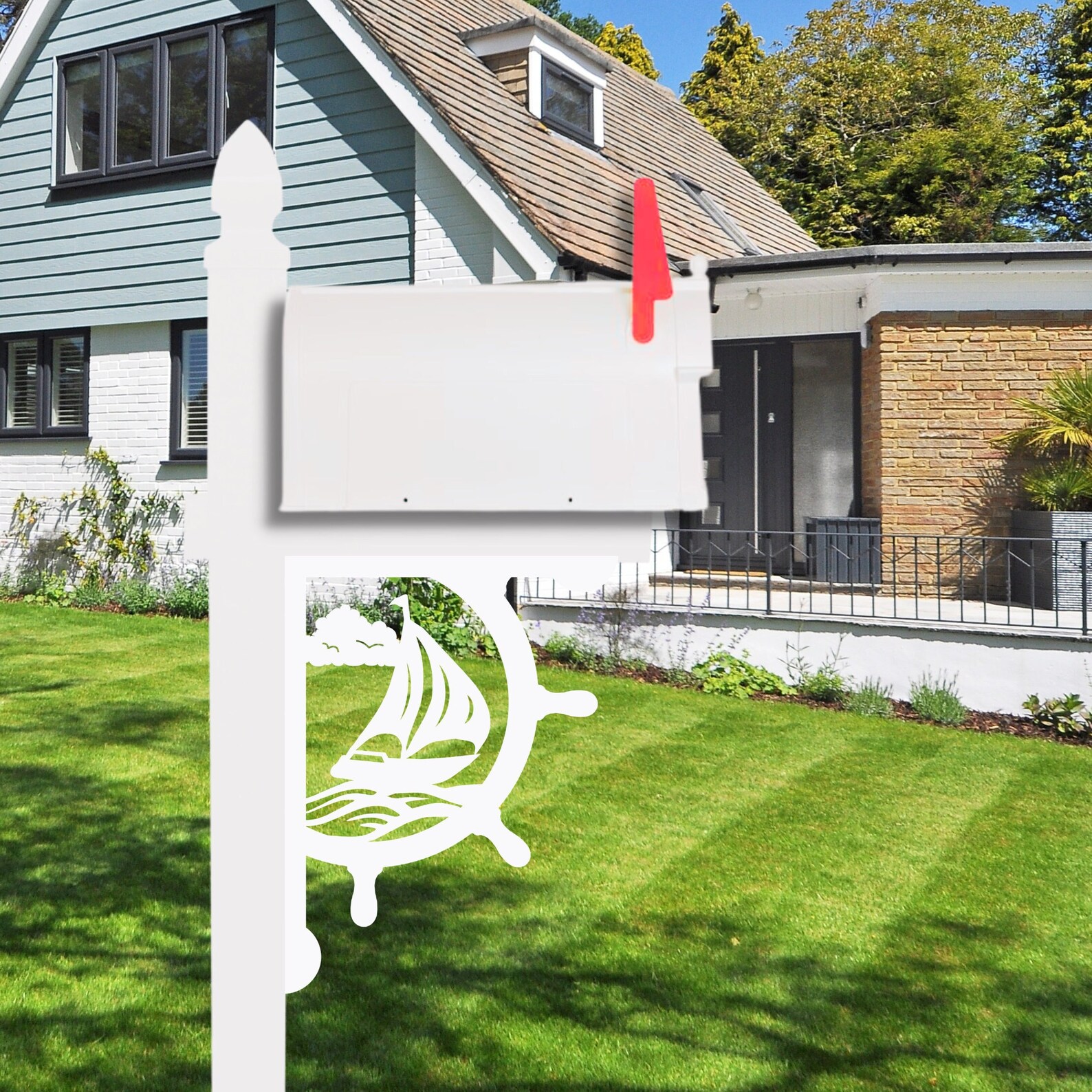 Mailbox Bracket - Ship's Wheel Sailboat Large 16x21 Inch, Custom ...