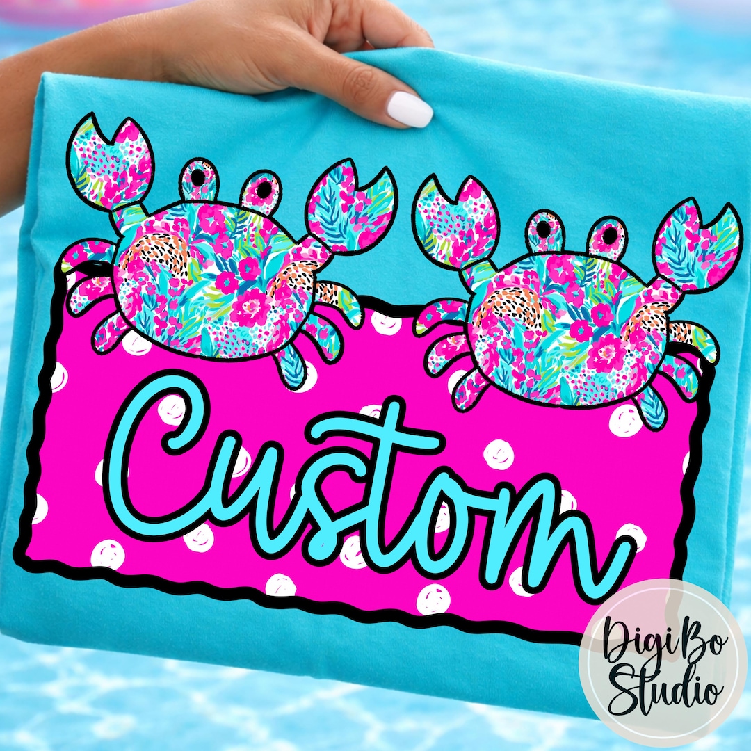 Custom Girls Beach Nameplate | Preppy Crab | Summer Name Block | Bright ...