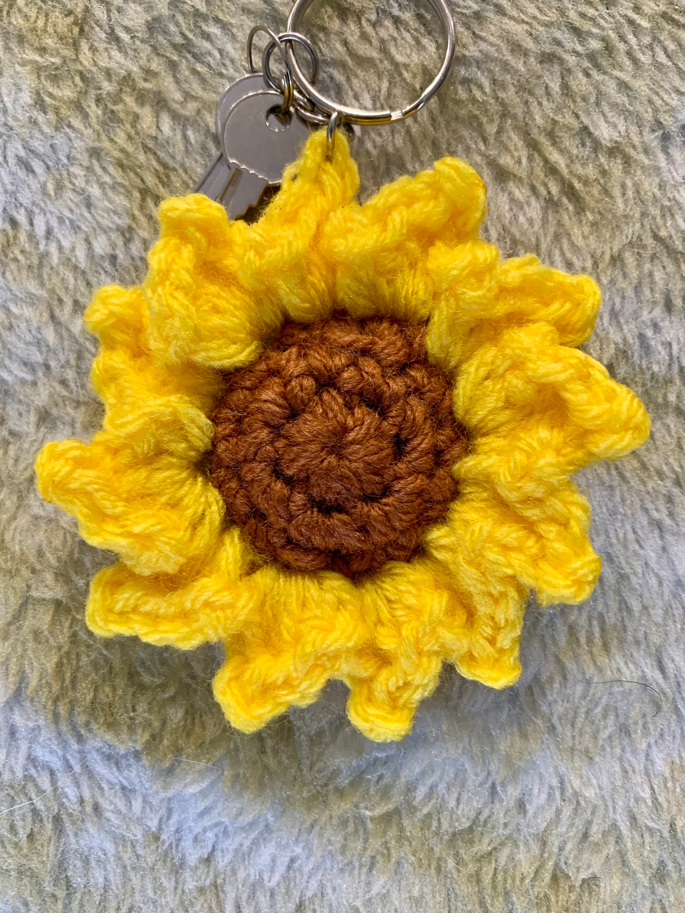 Key Ring Sunflower/ Crocheted Sunflower Key Ring Holder - Etsy