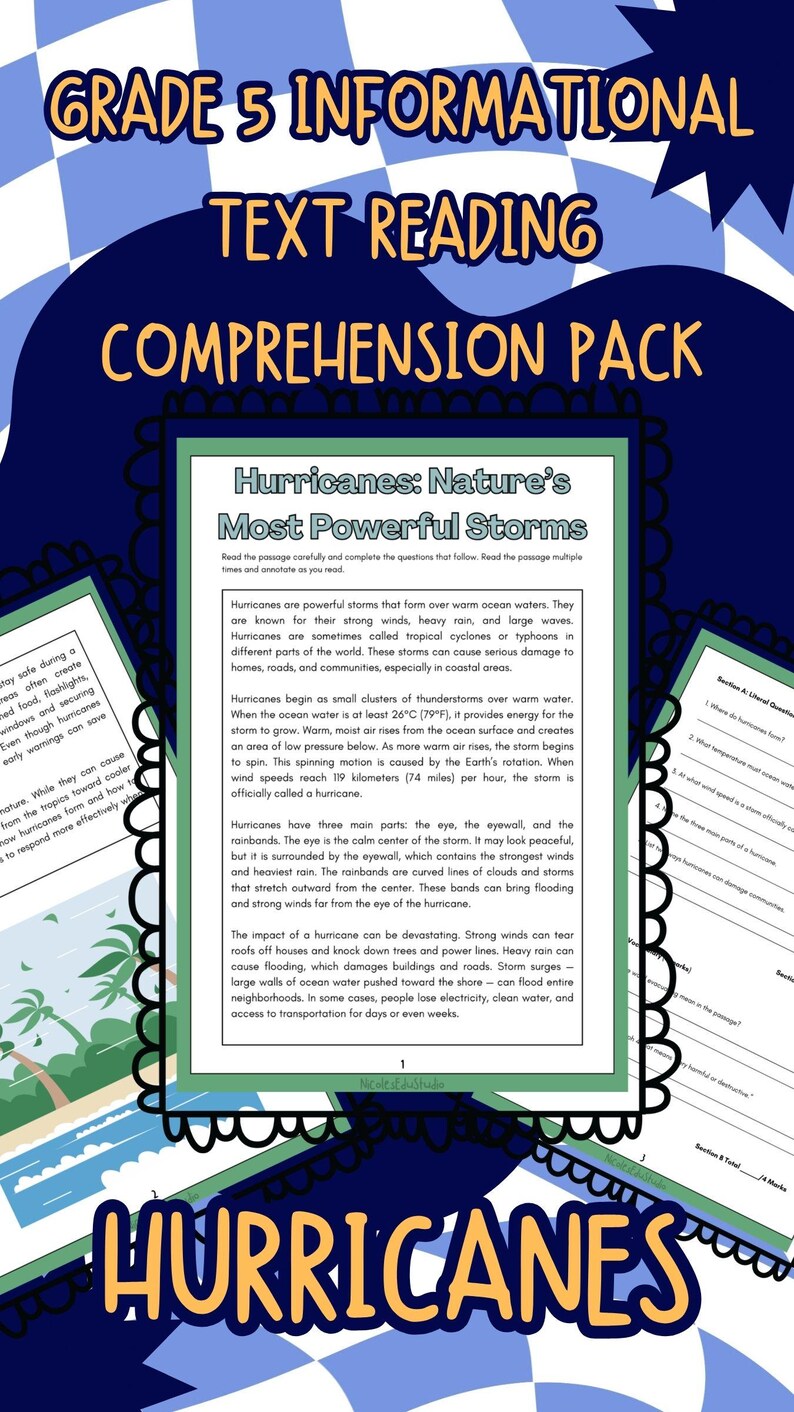 Grade 5 Reading Comprehension | Hurricanes Informational Text ...